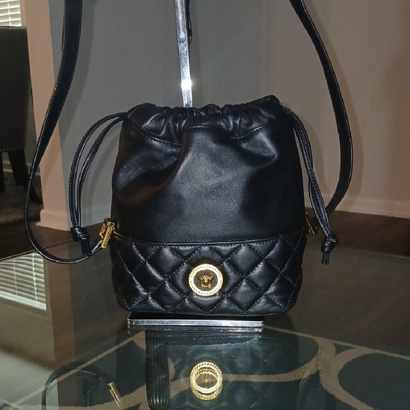 Versace | Bags | Versace Gianni Elegant Black Nappa Medusa Quilted ...